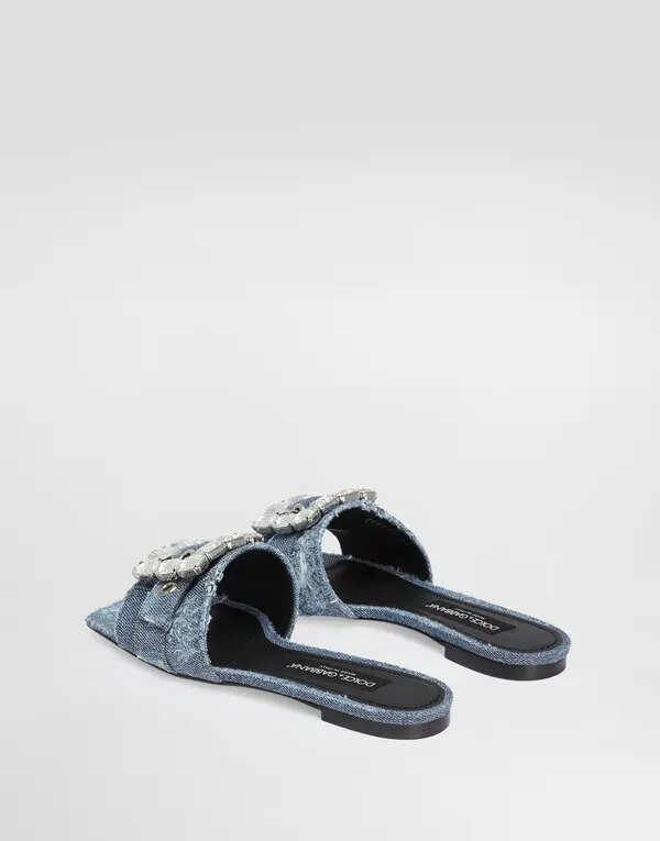 Dolce & Gabbana Patchwork Denim Slides With Rhinestone Buckle