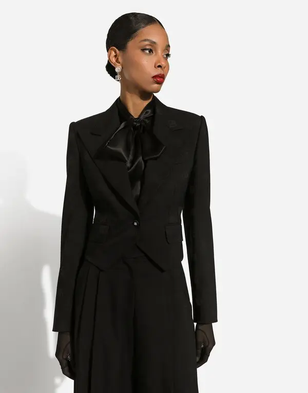 Dolce & Gabbana Wool Jacquard Spencer Jacket With Dg Logo