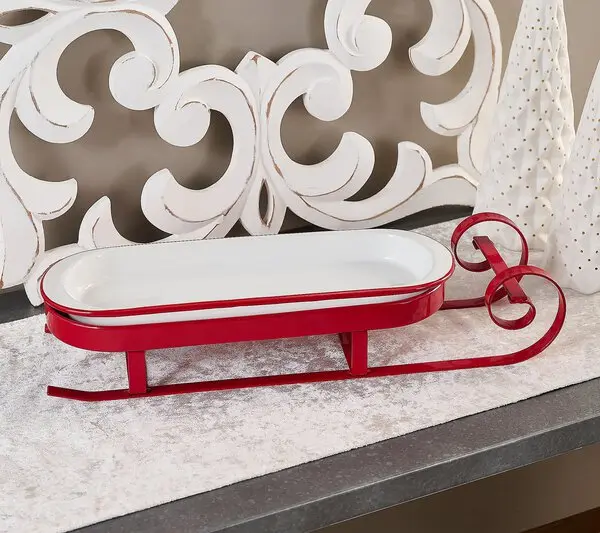 VALERIE PARR HILL As Is Metal Sleigh With Ceramic Serving Tray - One-color