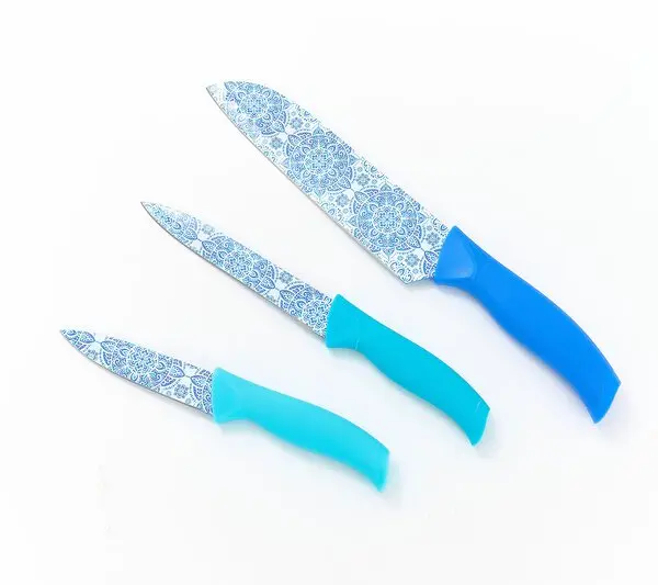 PREPOLOGY As Is 3-piece Printed Knife Set W/ Blade Scraper