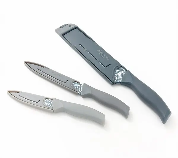 PREPOLOGY As Is 3-piece Printed Knife Set W/ Blade Scraper