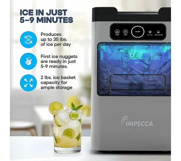 IMPECCA Countertop Self Cleaning 35lb Soft Nugg T Ice Maker