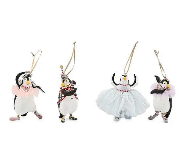 MACKENZIE-CHILDS Penguins En Pointe Mini Orname Nts, Set Of 4 - One-color