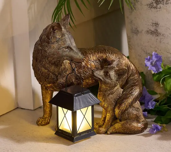 VALERIE PARR HILL As Is Indoor/outdoor Fox And Baby With Lantern-valerie - One-color