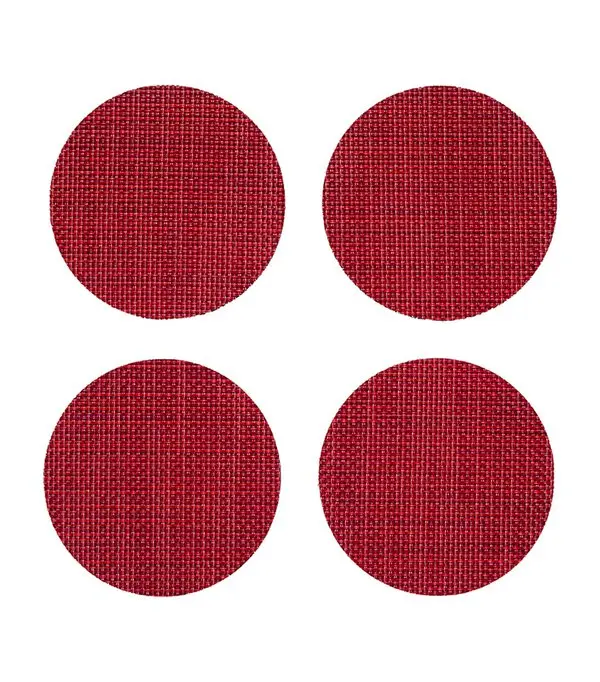 CHILEWICH Set Of 4 Basketweave Round Coasters - Red