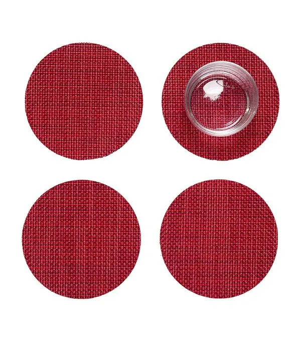CHILEWICH Set Of 4 Basketweave Round Coasters - Red