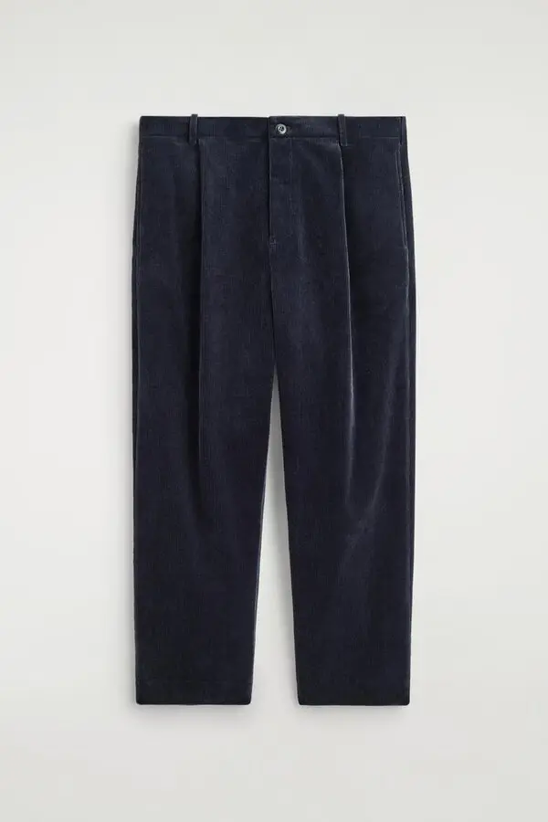 Cos Pleated Corduroy Straight-leg Pants - Navy