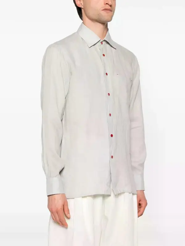 Kiton Spread-collar Linen Shirt - Grey