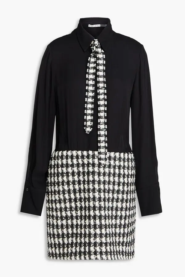 Alice + Olivia Mattie Metallic Houndstooth Mini Shirt Dress