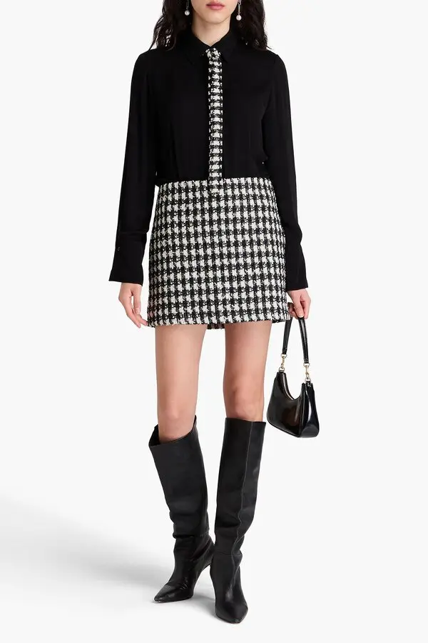 Alice + Olivia Mattie Metallic Houndstooth Mini Shirt Dress