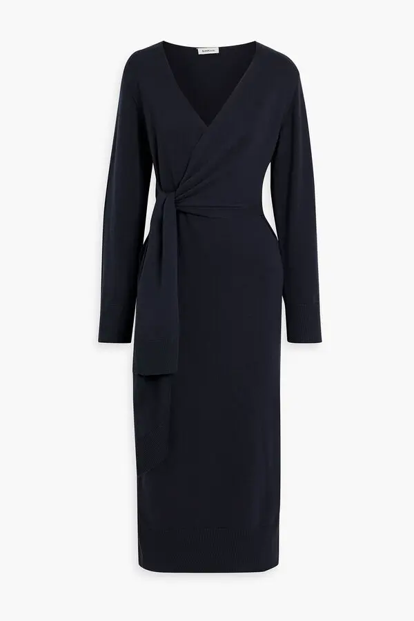 Simkhai Skyla Wrap-effect Cotton And Cashmere-blend Midi Dress - Midnight Blue