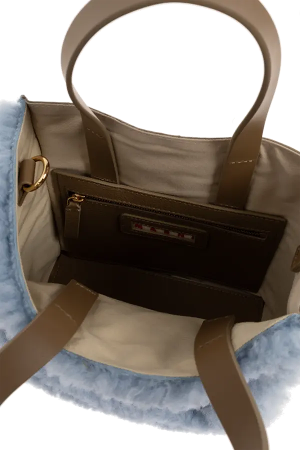 Marni Shopper Bag With Bird Graphic - Blue