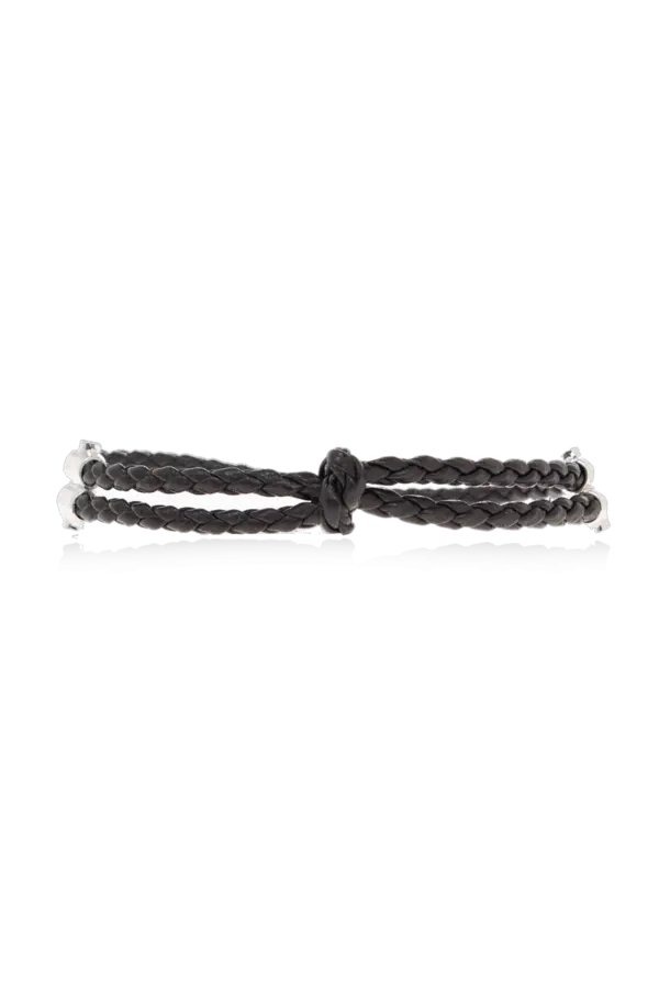 Bottega Veneta Sterling Silver And Leather Bracelet - Black