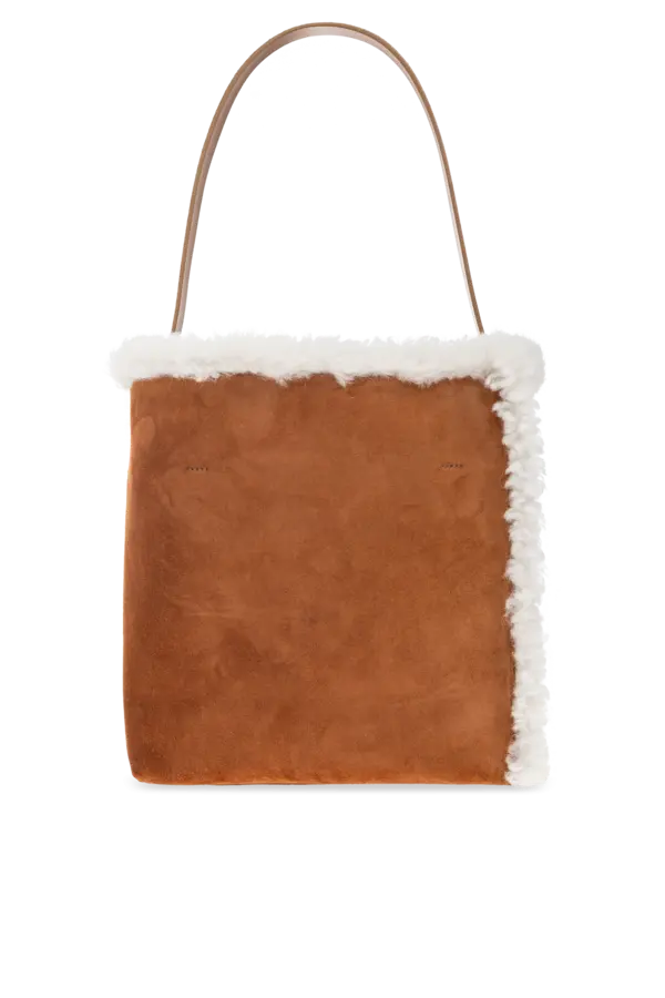 Marni Leather Shopper Tote With Fur Trim