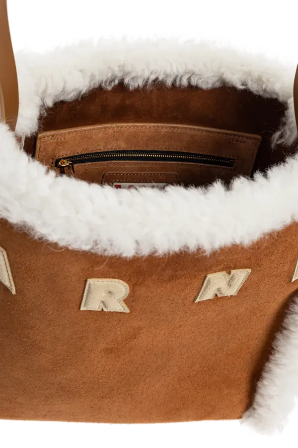 Marni Leather Shopper Tote With Fur Trim