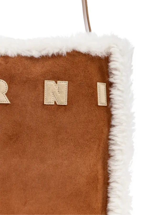 Marni Leather Shopper Tote With Fur Trim