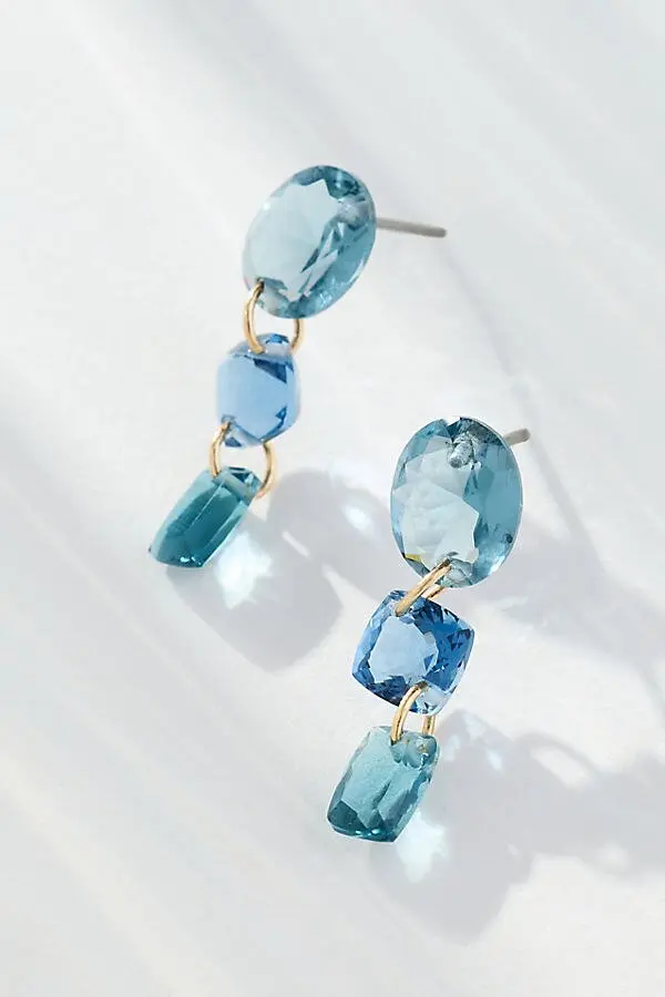 Anthropologie 14k Gold-plated Brass And Glass Drop Earrings - Blue