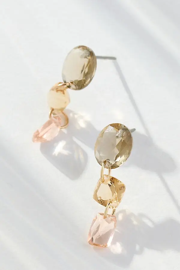 Anthropologie 14k Gold-plated Brass And Glass Drop Earrings - Brown
