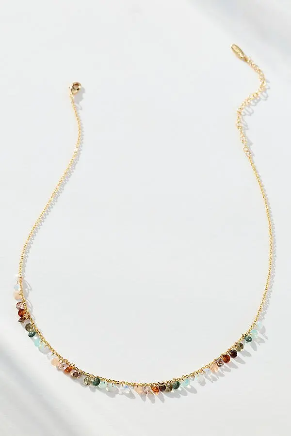 Anthropologie Delicate Beaded Necklace - Dark Turquoise