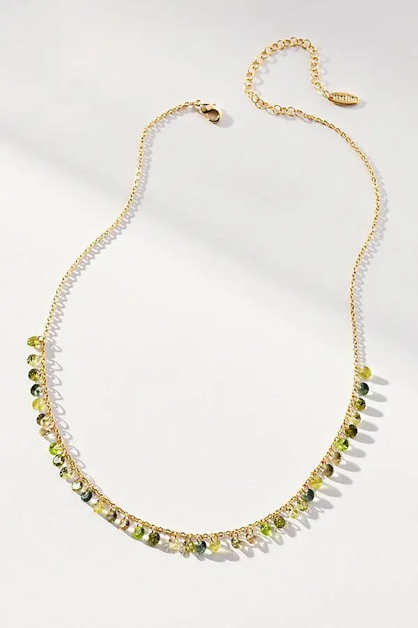 Anthropologie Delicate Beaded Necklace - Olive