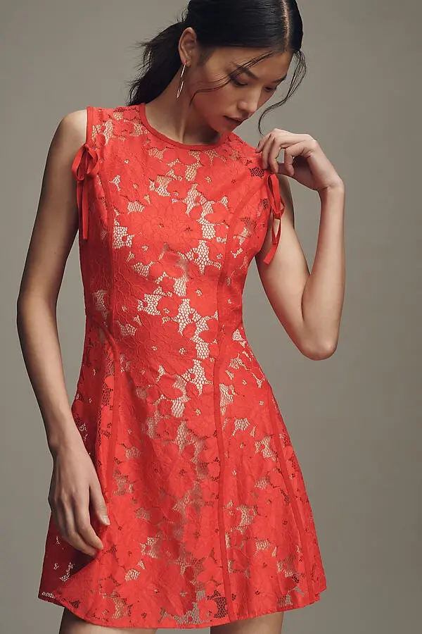 Lovaan Audrey Lace Mini Dress In Red - 69% Off | Editorialist