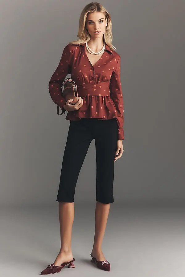 HUTCH Long-sleeve Wrap-front Peplum Blouse
