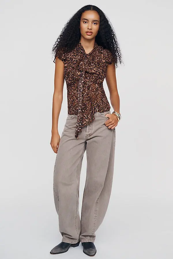 Anthropologie Sheer Tie-neck Blouse