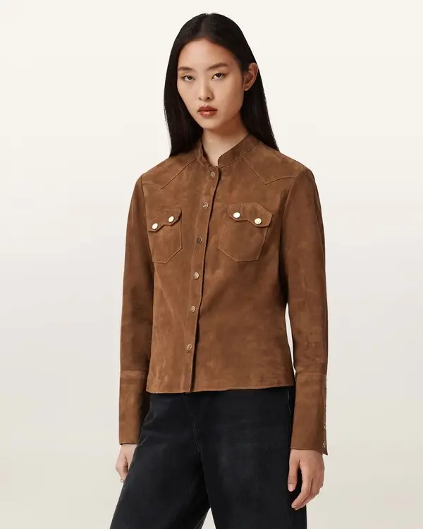 ALLSAINTS Rock Suede Shirt - Brown