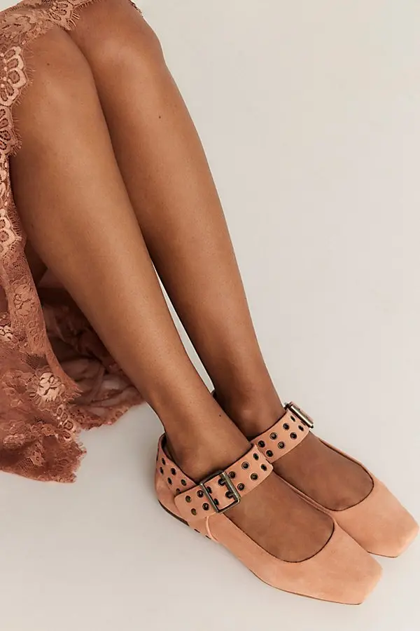 Free People Maggie Mary Jane Flats - Rose Suede