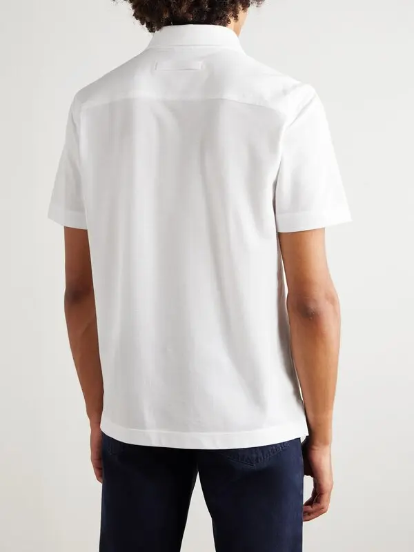 Zegna Leather-trimmed Cotton-piqué Polo Shirt - White