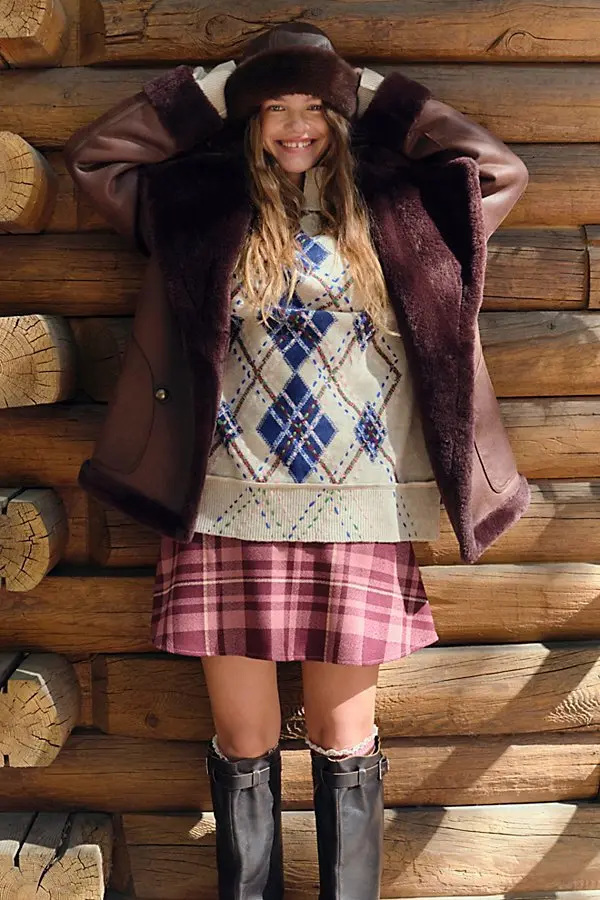 Free People Paradise Found Skort - Dean Tartan - Maroon Combo