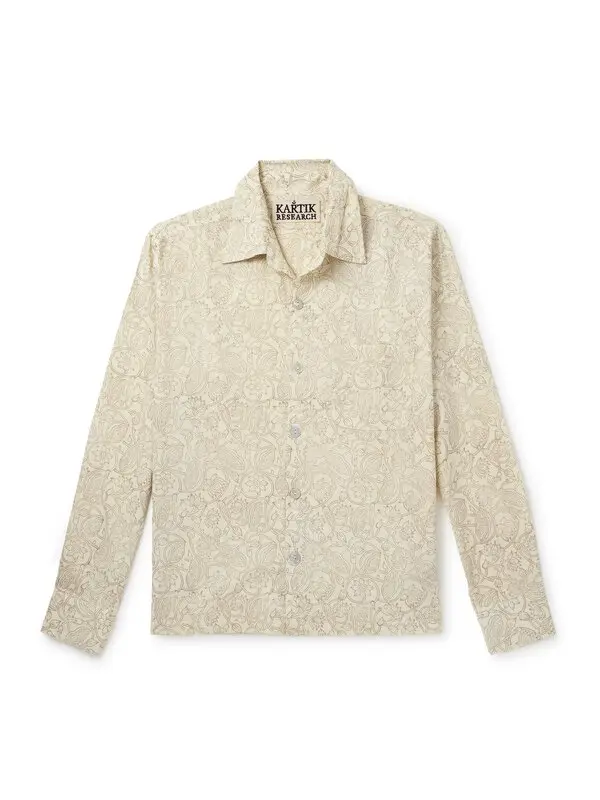 KARTIK RESEARCH Camp-collar Floral-print Cotton-gauze Shirt - Neutrals