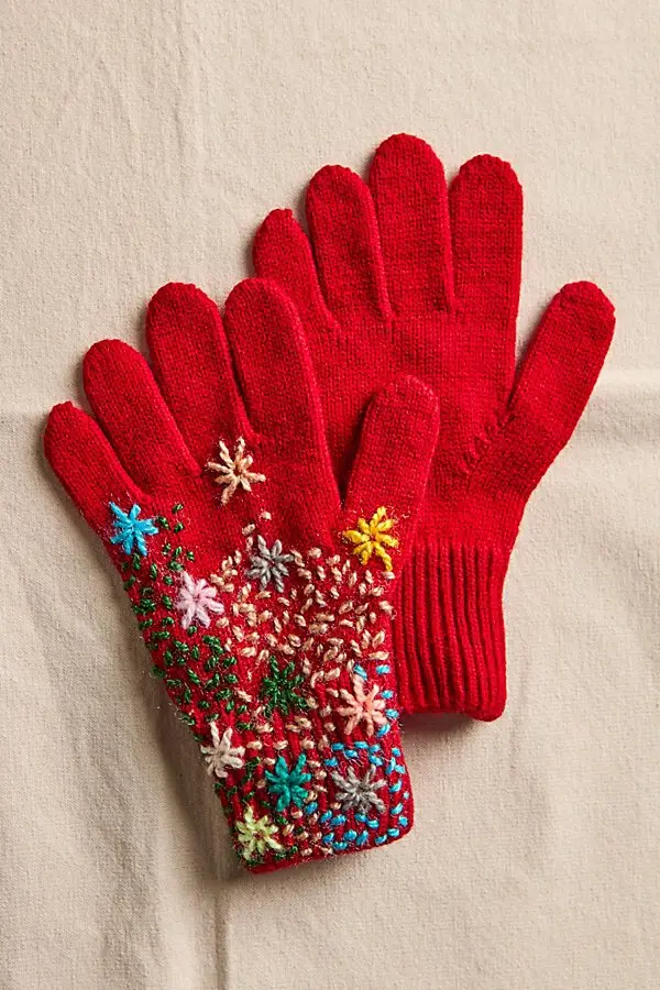 Free People De Sienna Embroidered Gloves - Red