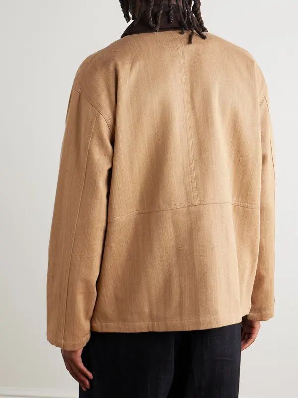 KARTIK RESEARCH Jodhpur Herringbone Cotton Jacket With Suede Trim - Brown