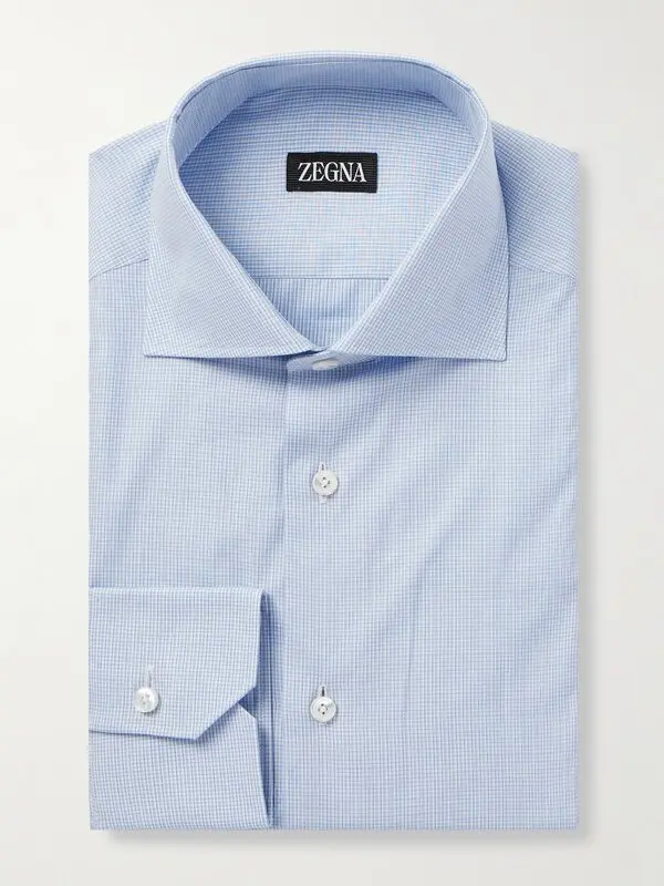 Zegna Checked Cotton Shirt - Blue