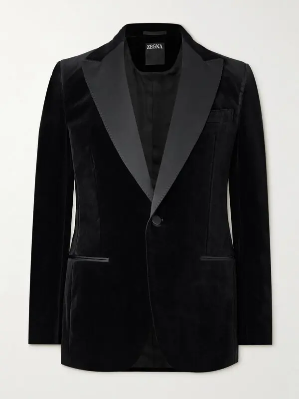 Zegna Satin-trimmed Cotton-velvet Tuxedo Jacket - Black