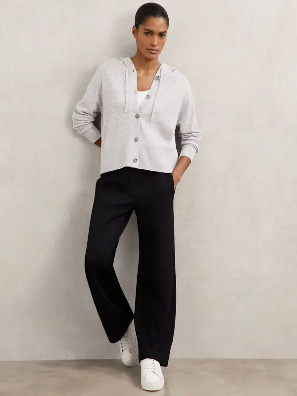 REISS Wool-blend Button-through Hoodie With Cashmere