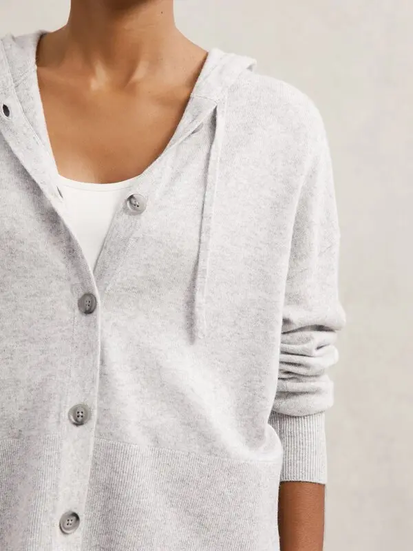 REISS Wool-blend Button-through Hoodie With Cashmere
