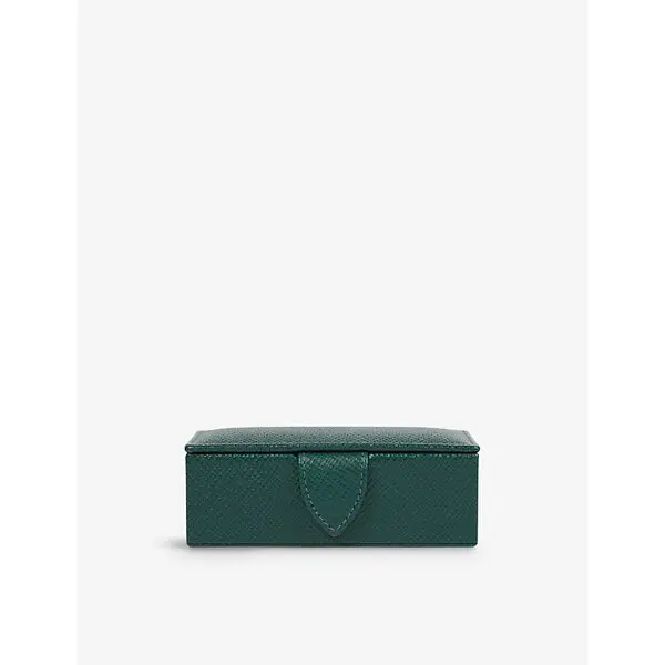 Smythson Mini Panama Cross-grain Leather Cufflink Box - Green