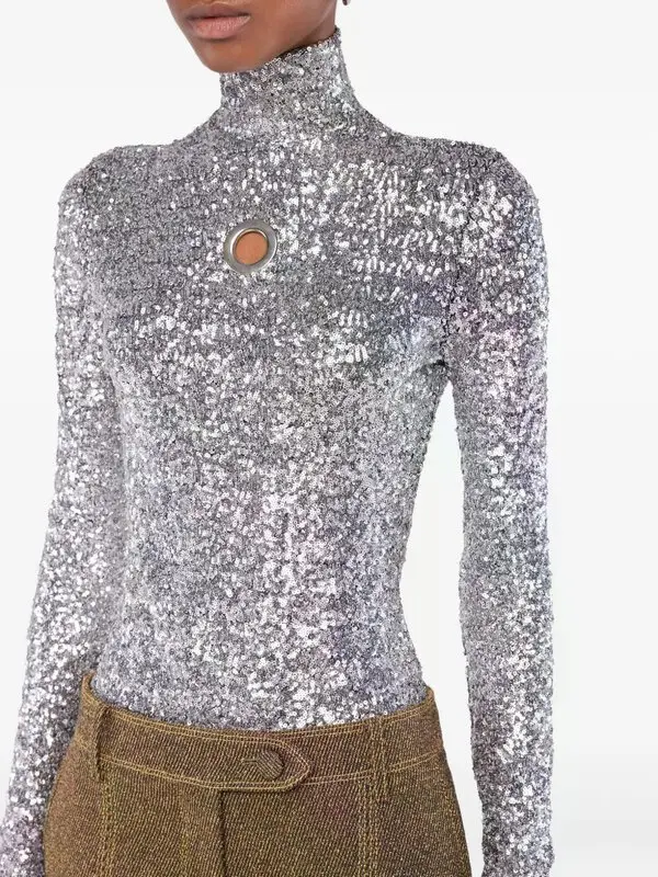 Rabanne Cut-out Long-sleeved Top - Silver