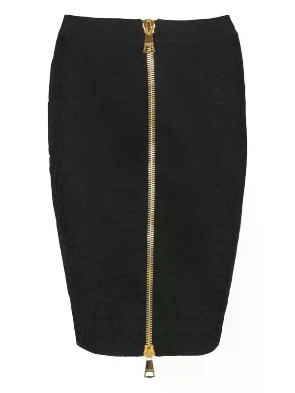 Balmain Crocodile-effect Zip-front Mini Skirt - Black