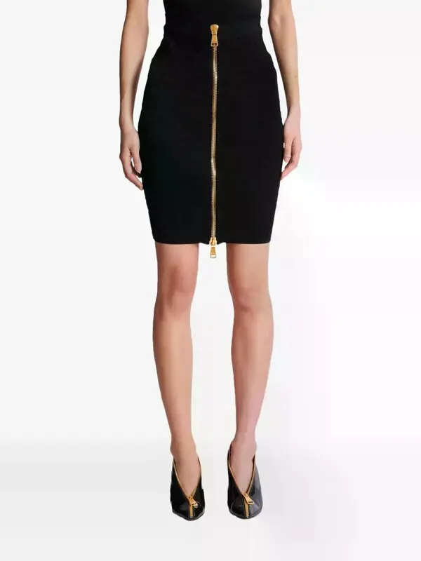 Balmain Crocodile-effect Zip-front Mini Skirt - Black