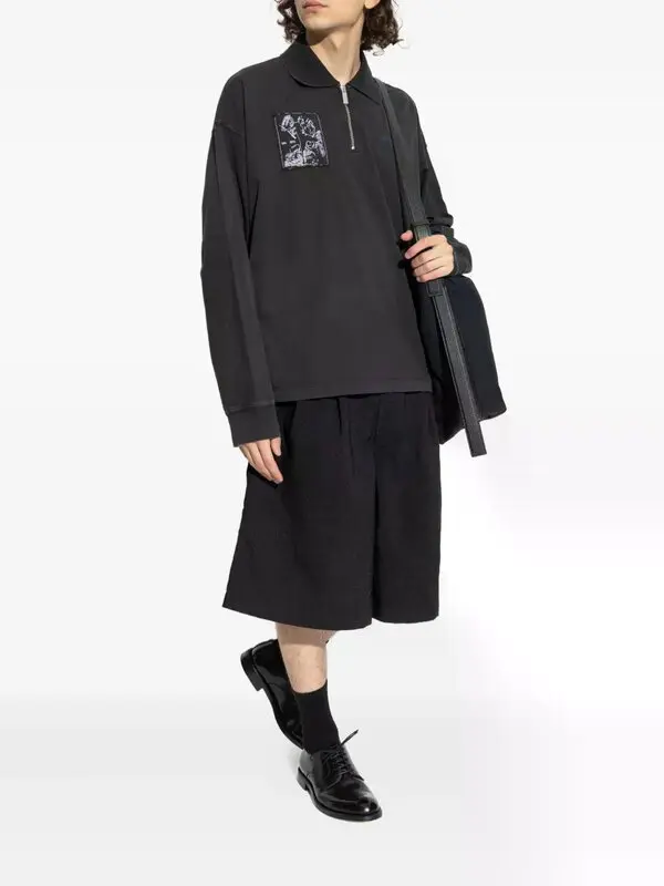 Off-White Embroidered-patch Half-zip Polo Shirt - Grey