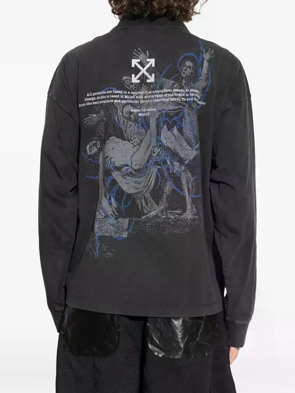Off-White Embroidered-patch Half-zip Polo Shirt - Grey