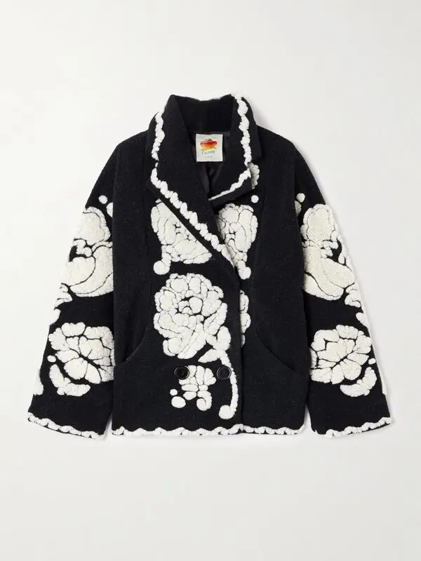 Farm Rio Double-breasted Fleece-jacquard Jacket