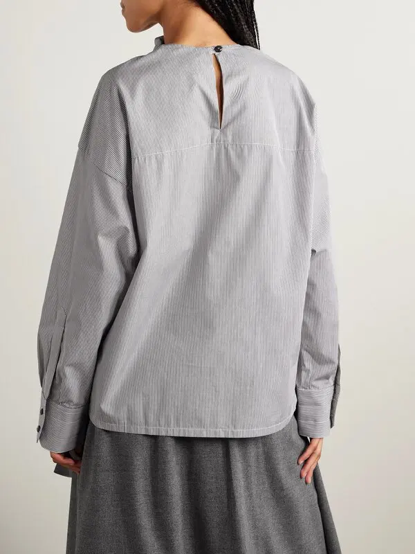 Maria Mcmanus Scarf-detailed Striped Organic Cotton-poplin Blouse