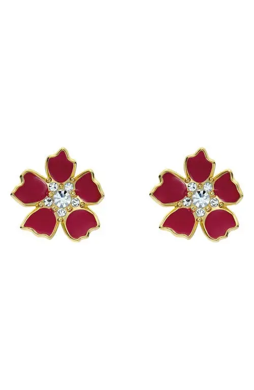 Ted Baker London Petinna Painted Flower Stud Earrings - Gold Tone/raspberry/clear
