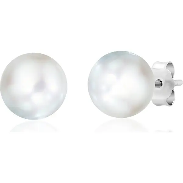 CRISLU Faux Pearl Stud Earrings - Pure Platinum/clear Stone