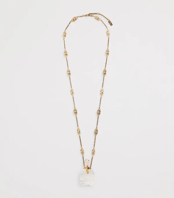 Chloé Tone Pendant Necklace With Glass Vessel And Faux Pearl Accents