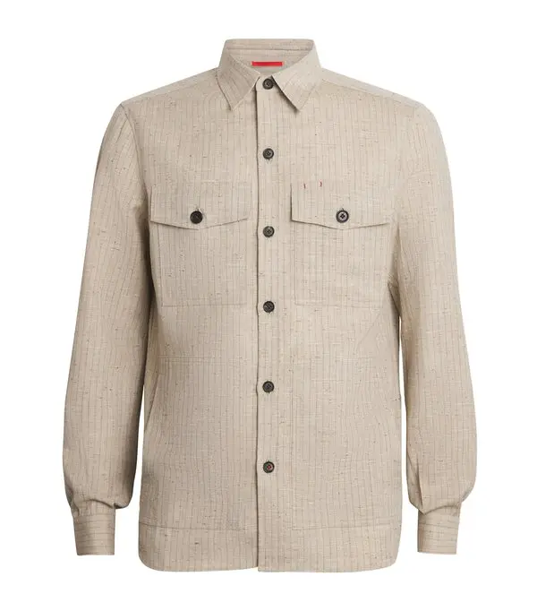 Isaia Wool-silk-linen Stripe Overshirt